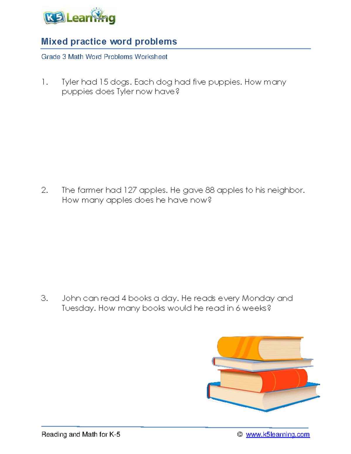 Grade 3 mixed practice word problems g - Reading and Math for K- 5 ...