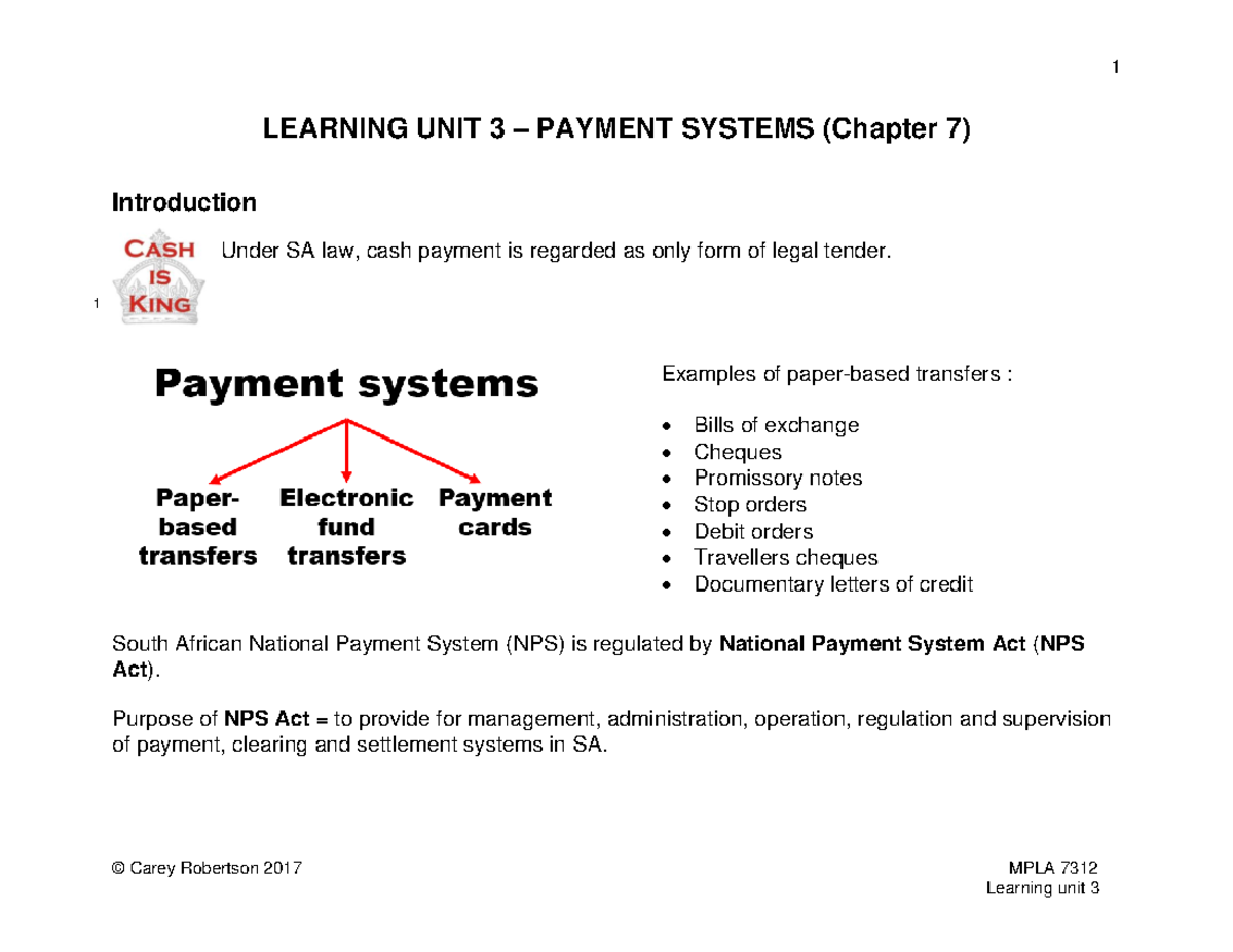 MPLA 7312 - Learning unit 3 - Notes - © Carey Robertson 2017 MPLA 7312 ...