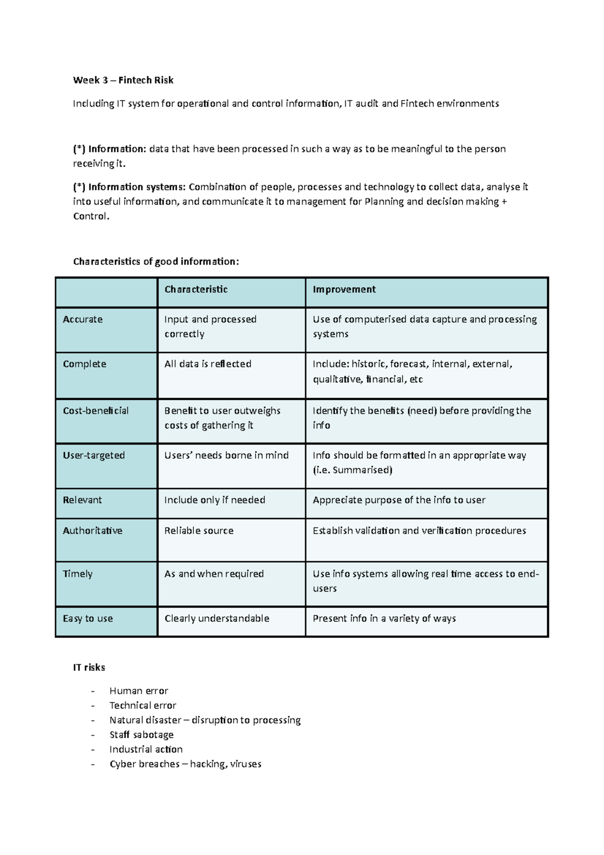 Fintech risk note Risk management note - Week 3 – Fintech Risk ...