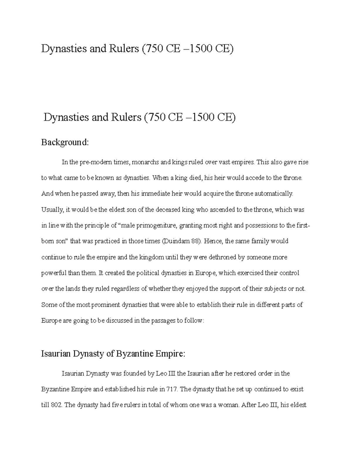 Dynasties and rulers 750 1500 - Dynasties and Rulers (750 CE –1500 CE ...