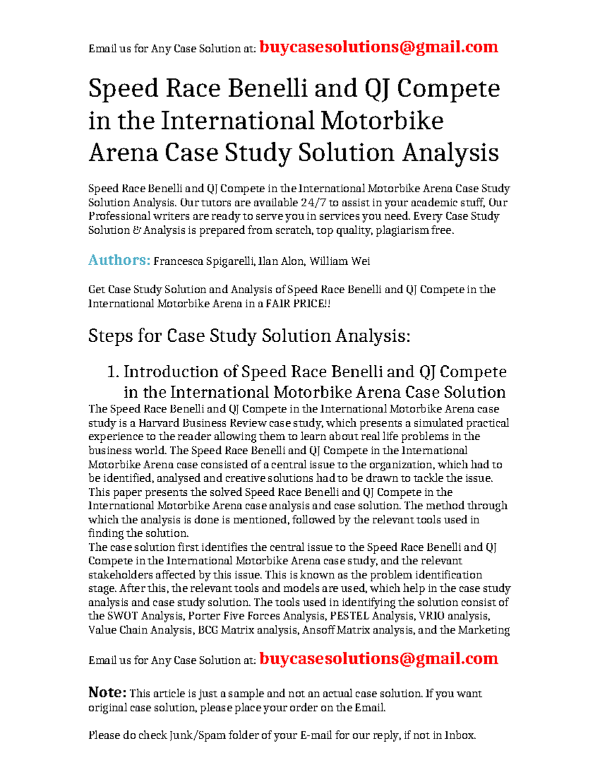Case Solution Speed Race Benelli and QJ Compete in the International ...