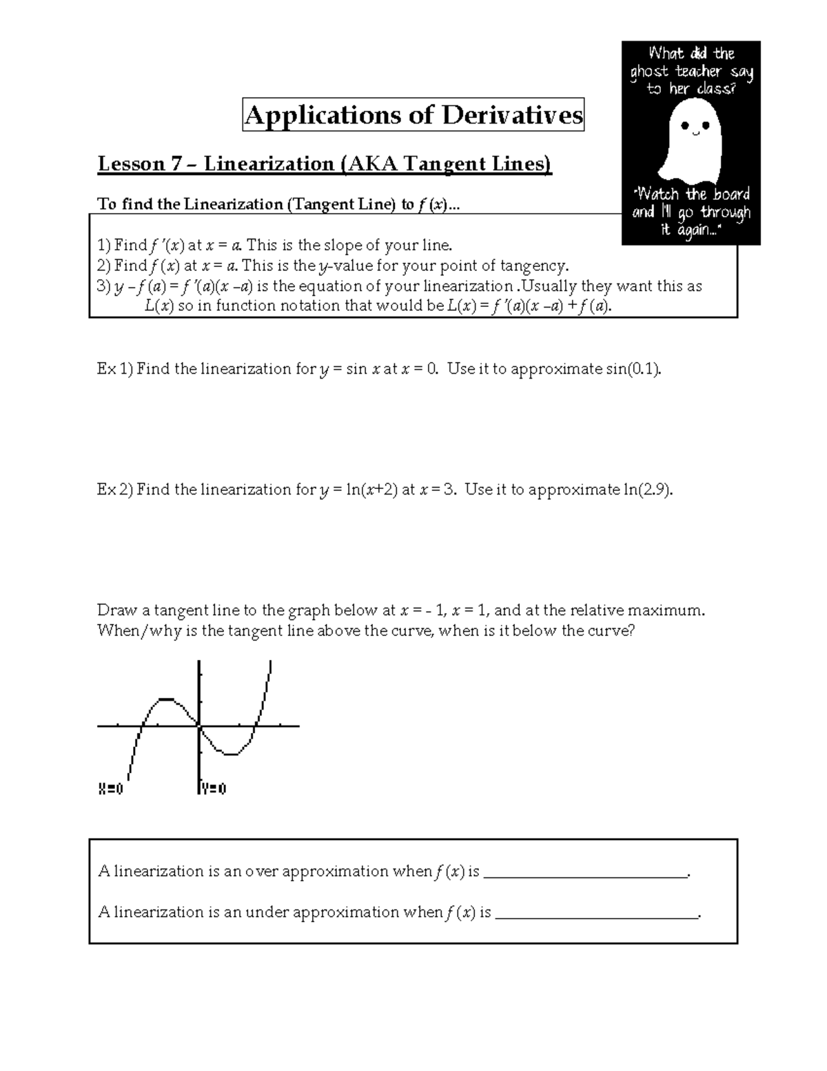 Lesson 7 - linearization notes - Applications of Derivatives Lesson 7 ...