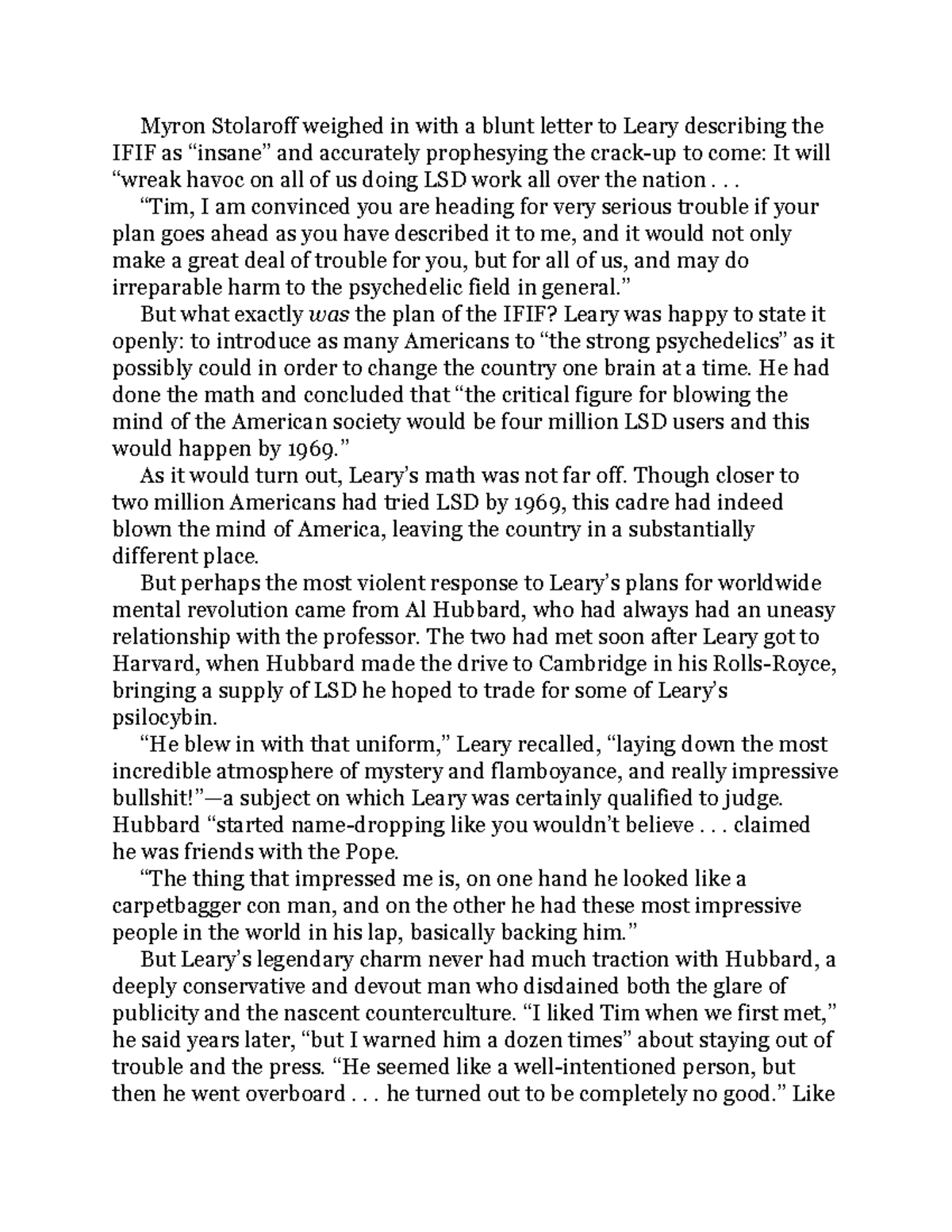 167 - Hello - Myron Stolaroff weighed in with a blunt letter to Leary ...