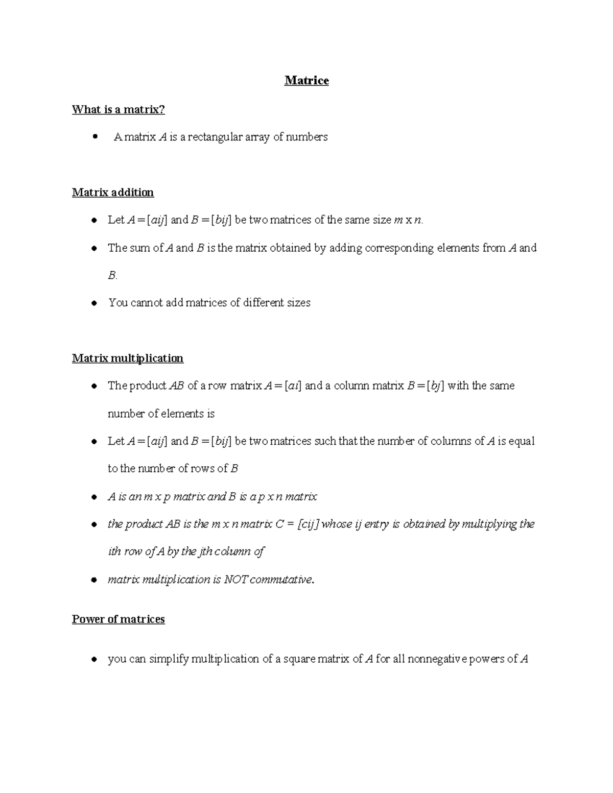 Discrete structures Matrices - Matrice What is a matrix? A matrix A is ...