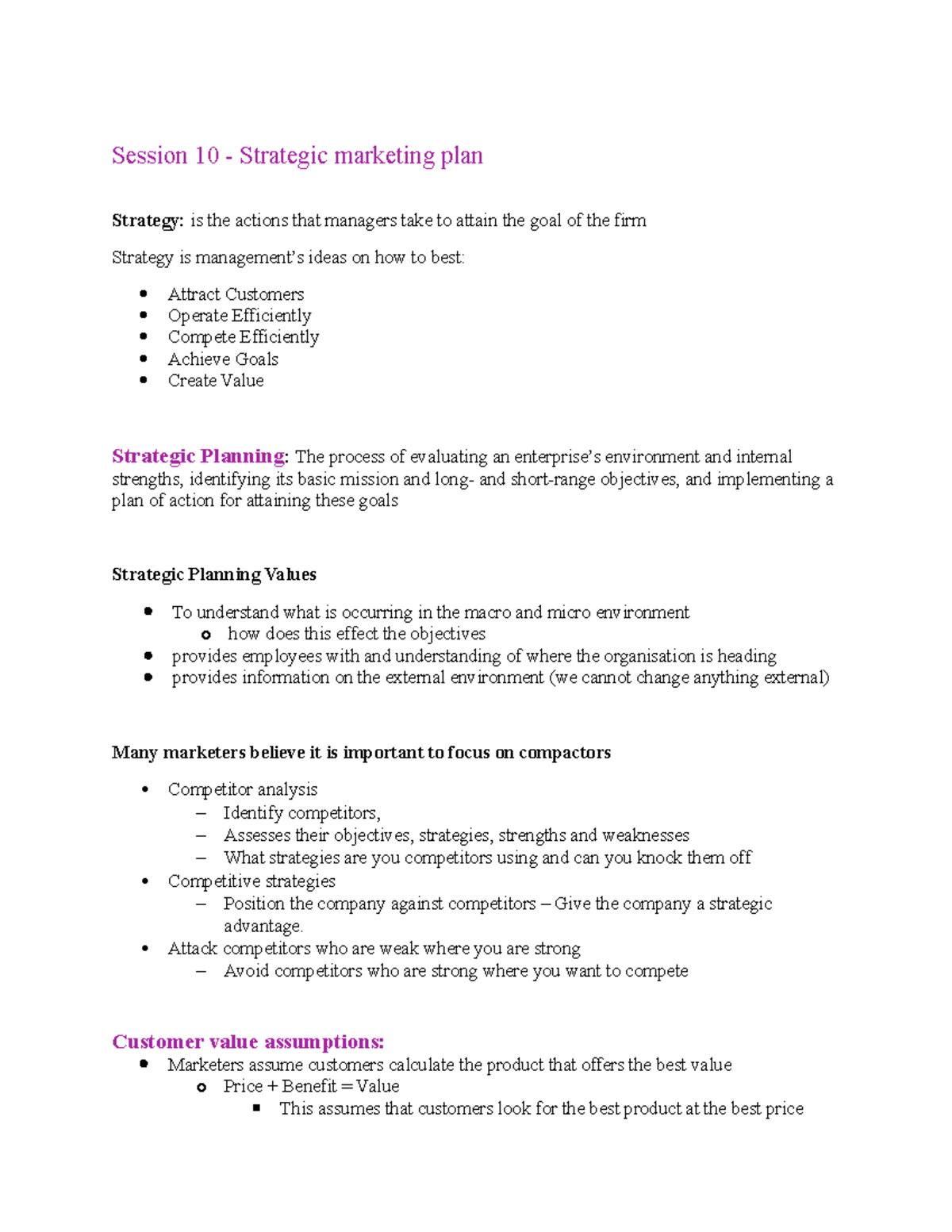 Session 10 - Strategic marketing plan - Attack competitors who are weak ...