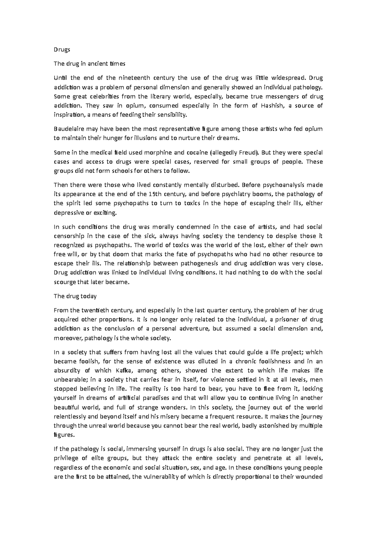 Drugs - Lecture notes 2 - Drugs The drug in ancient times Until the end ...