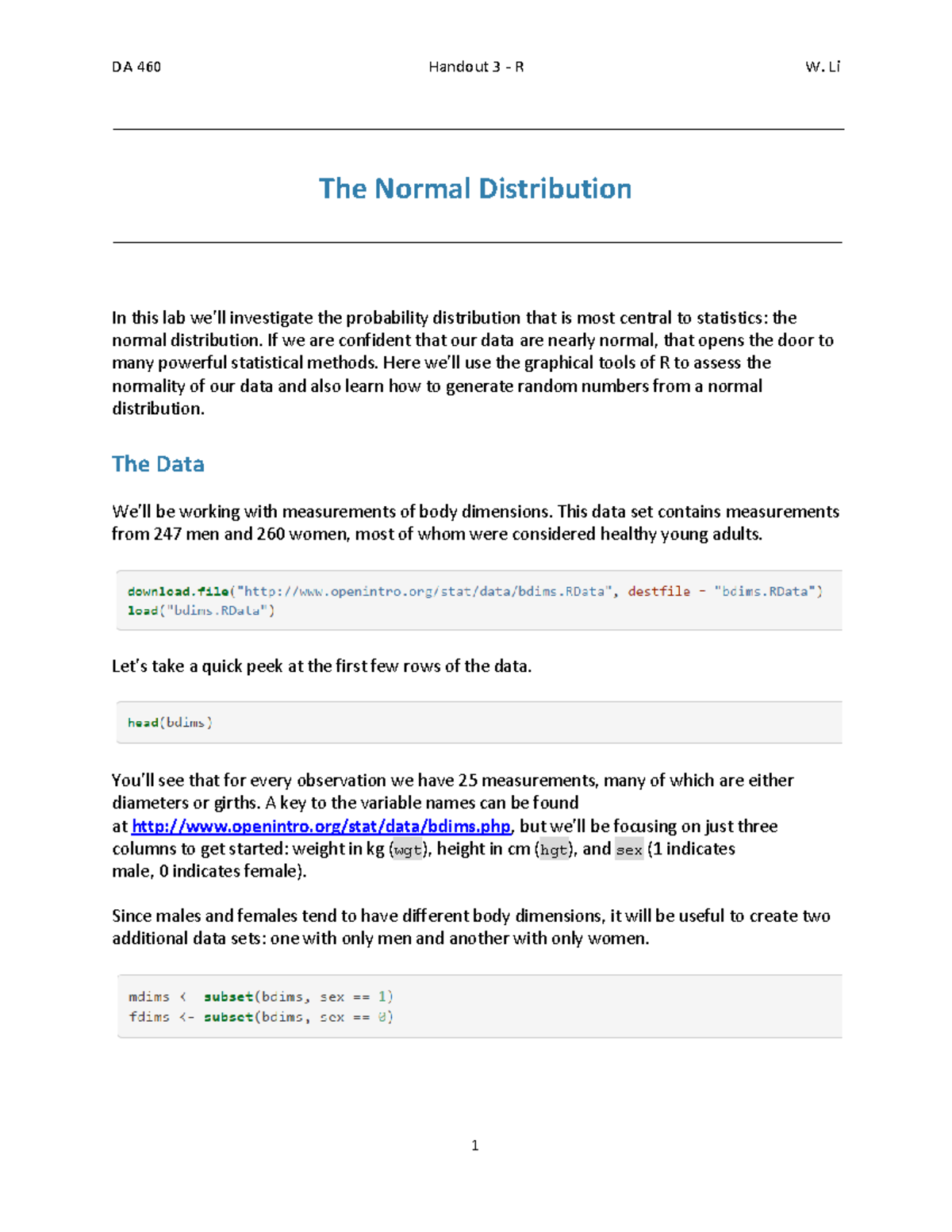 Handout 3 R - i would like to study this - The Normal Distribution In ...