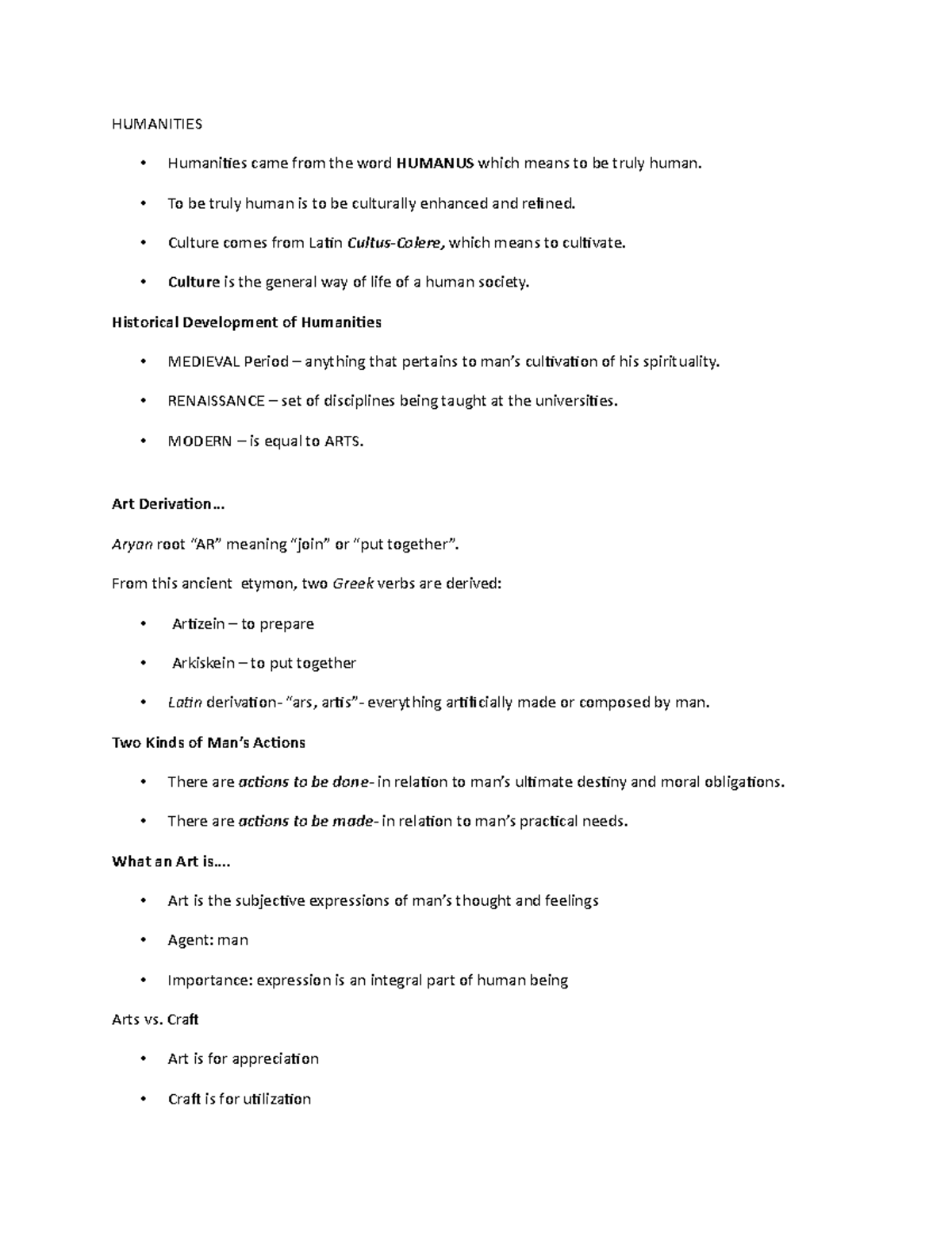 Humanities art appreciation lecture notes - HUMANITIES Humanities came ...