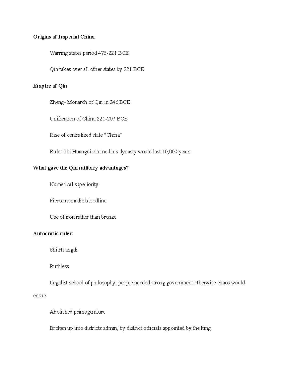 Chapter 3 Origins of Imperial China - Origins of Imperial China Warring ...