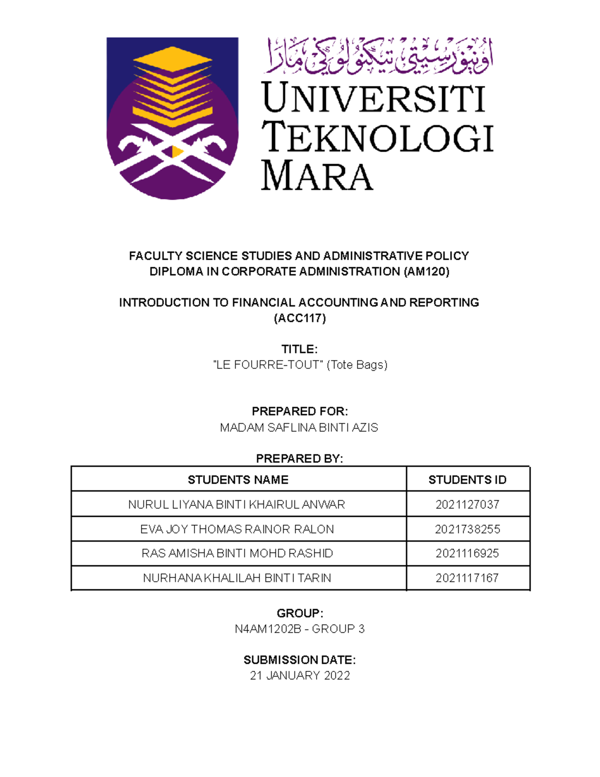ACC117 Assignment 1 - FACULTY SCIENCE STUDIES AND ADMINISTRATIVE POLICY ...