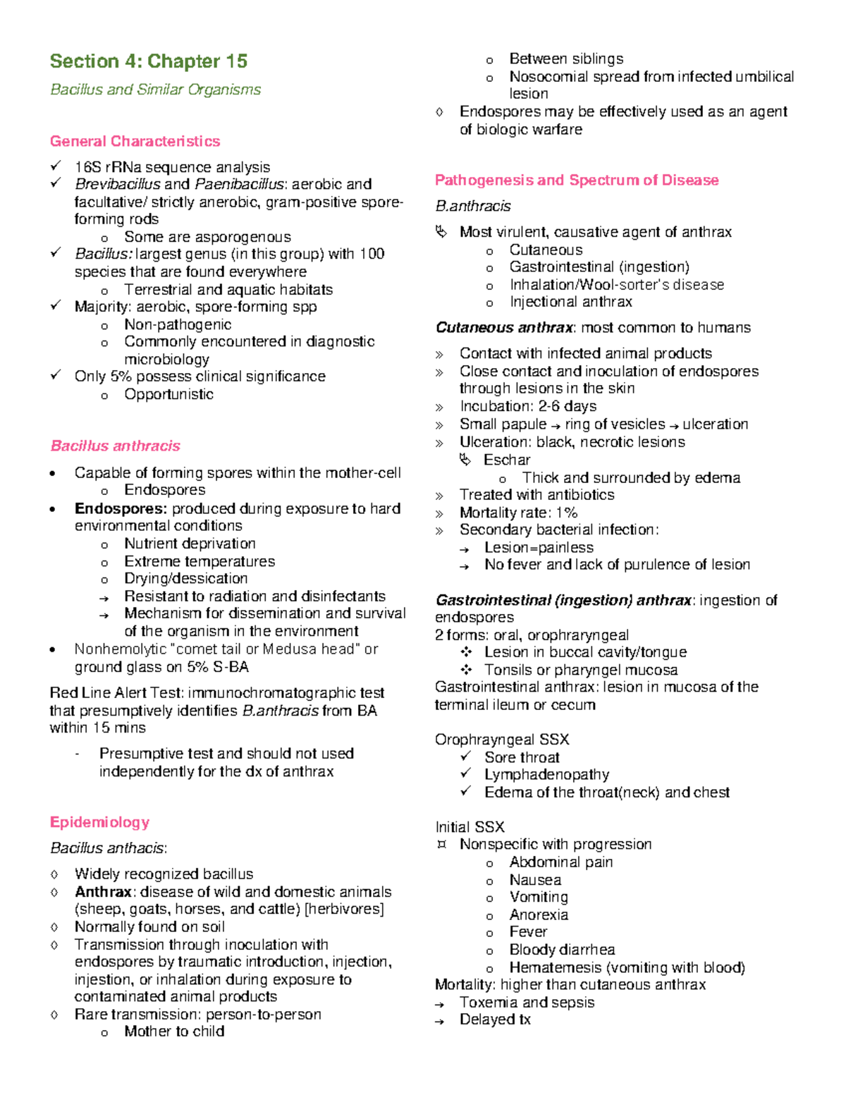 Trans Notes for CH15-16 - Section 4: Chapter 15 Bacillus and Similar ...