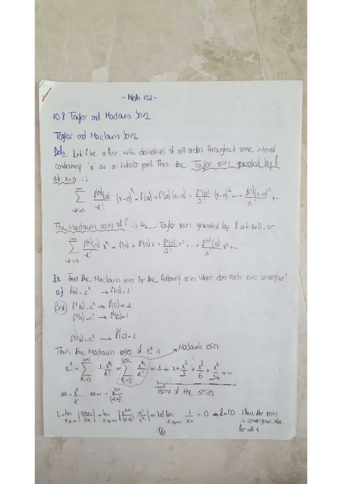 Lecture 6-Taylor and Maclaurin Series - Math 10 Taylor and Madarin ...