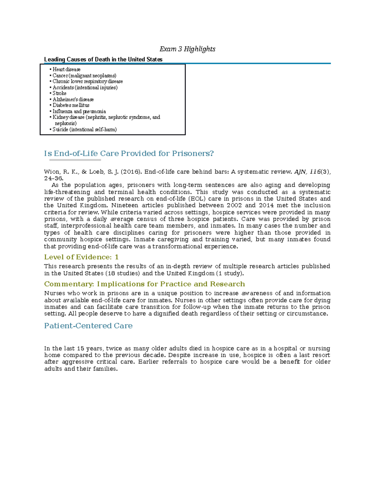 Exam 3 Highlights - lecture notes for exam - Exam 3 Highlights Leading ...