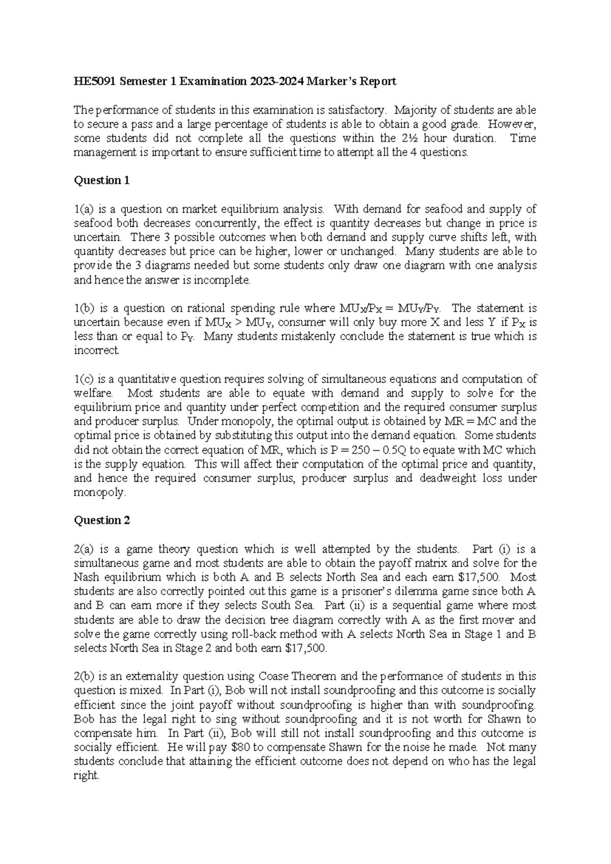 HE5091 July Semester 2023 Exam Marker's Report - HE5091 Semester 1 ...