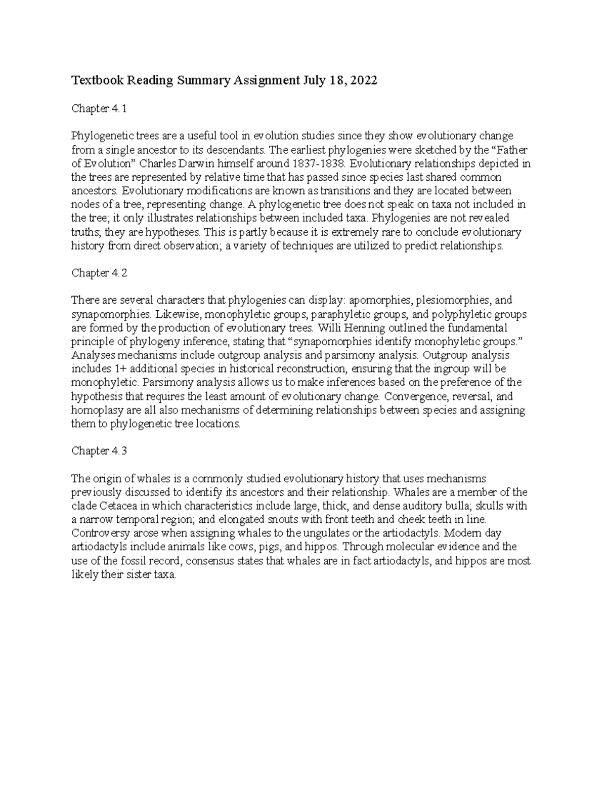 Textbook Summary Assignment - Textbook Reading Summary Assignment July ...