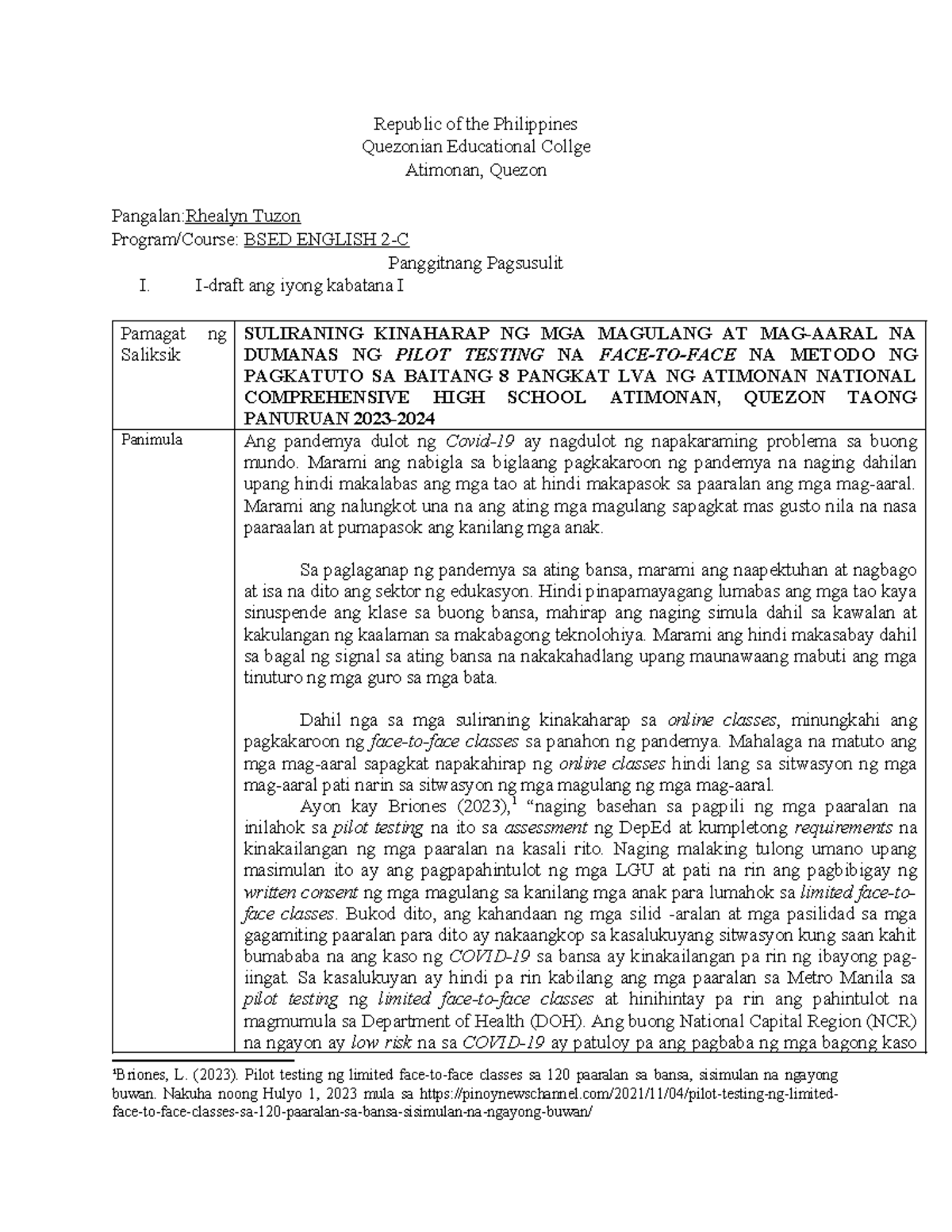 Rhealyn Tuzon-Fil Midterm - Republic of the Philippines Quezonian ...
