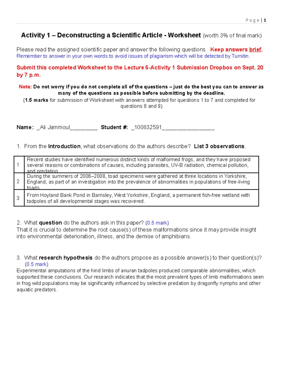 Activity 1-Deconstructing a Scientific Paper Worksheet-1 - P a g e | 1 ...