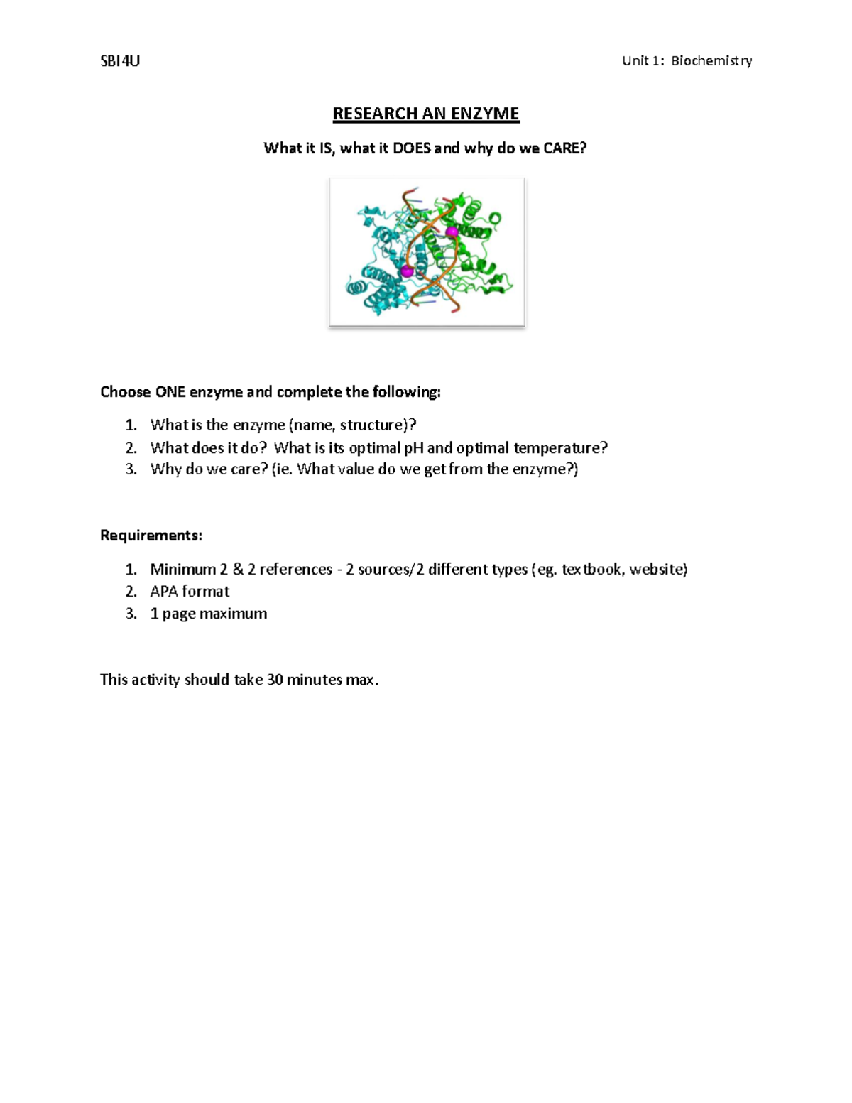 SBI4U Research An Enzyme - SBI4U Unit 1: Biochemistry RESEARCH AN ...