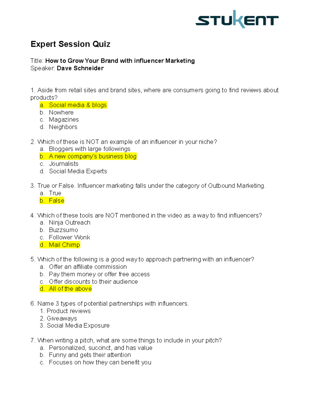 Expert Sessions Quiz How to Grow Your Brand with Influencer Marketing ...
