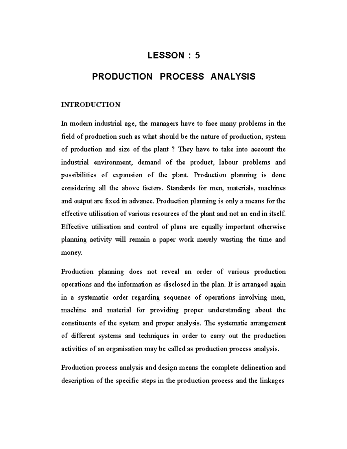 Lesson 5 - It’s lecture notes - LESSON : 5 PRODUCTION PROCESS ANALYSIS ...
