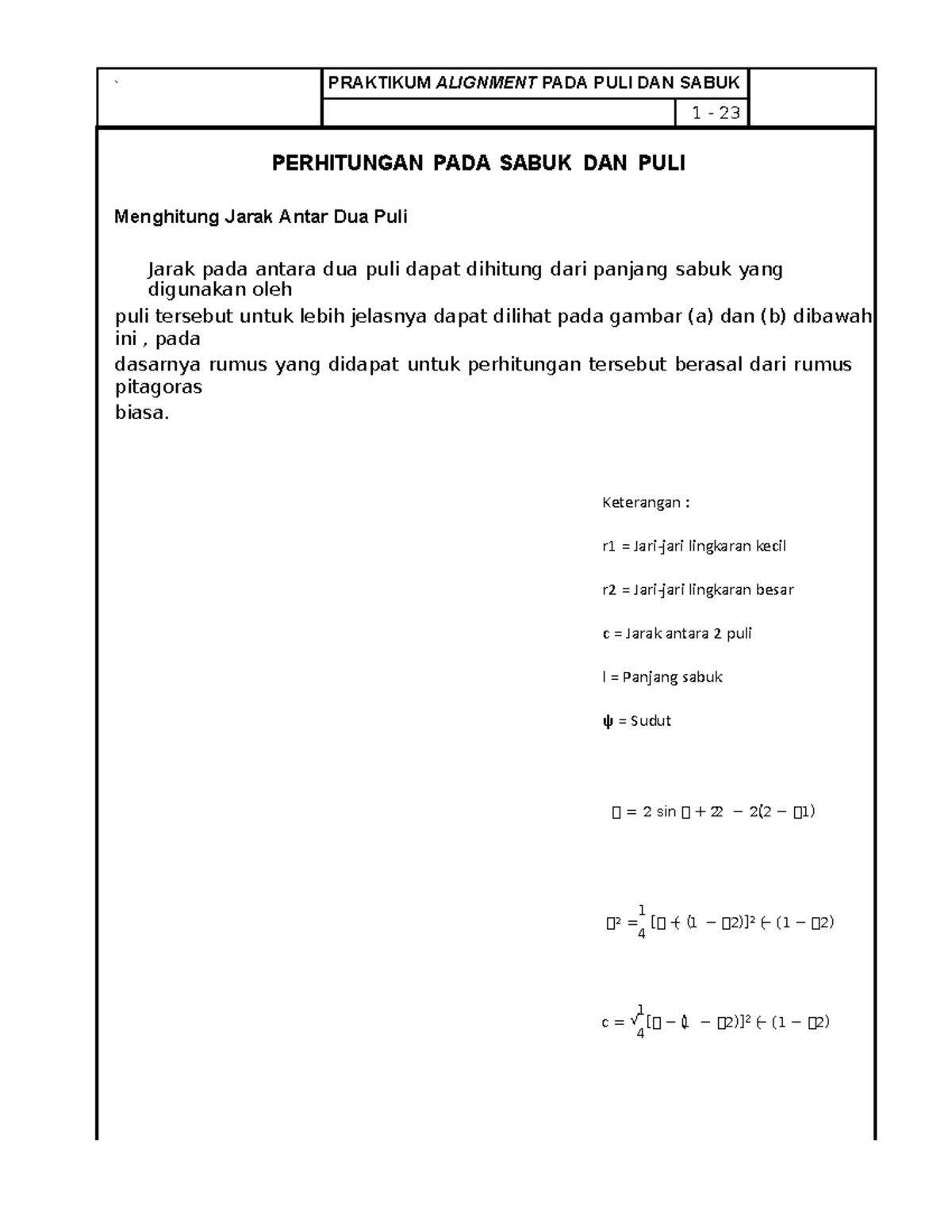 Modul Sabuk Puli 4 - ` PRAKTIKUM ALIGNMENT PADA PULI DAN SABUK 1 - 23 ...