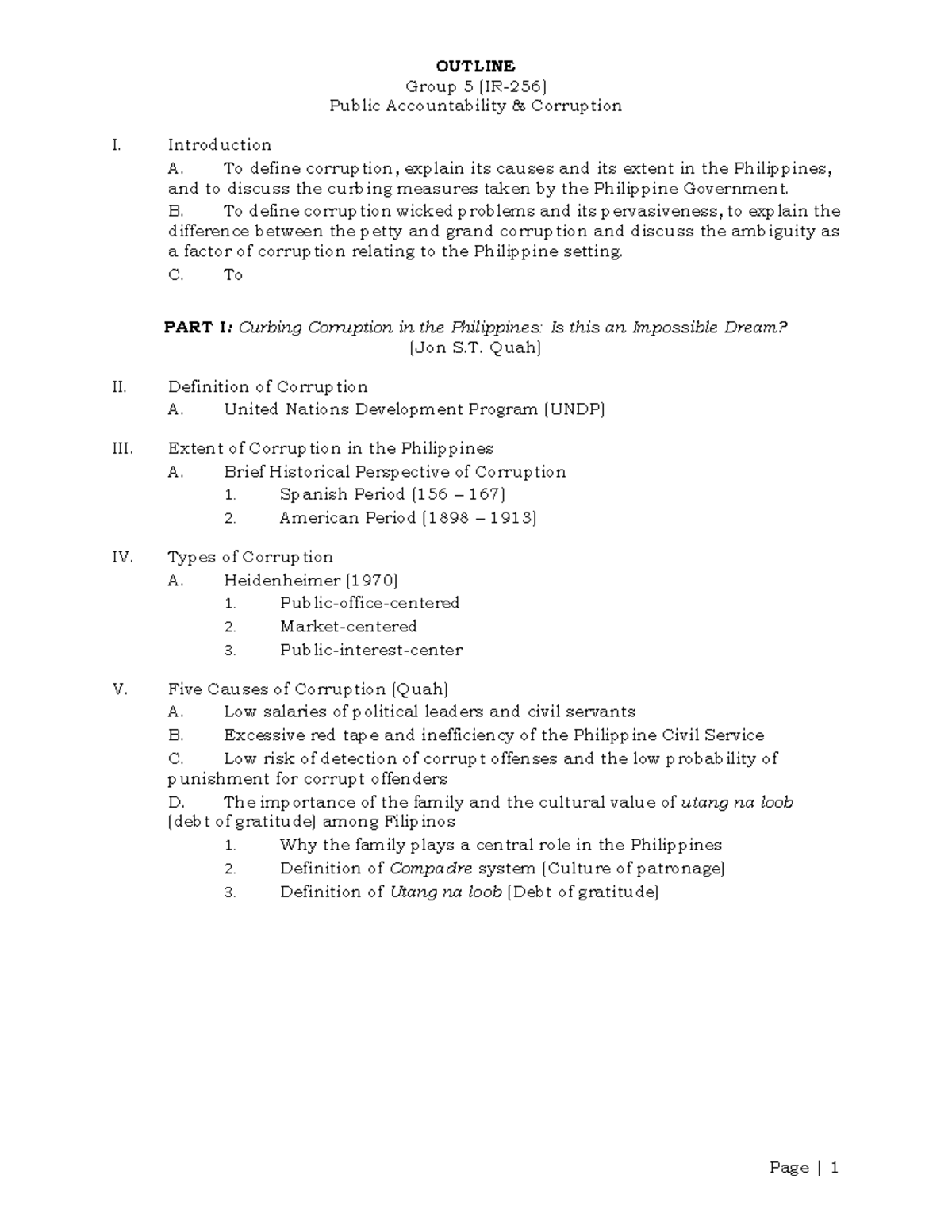 Sample Outline for Public Accountablity and Corruption - AB Foreign ...
