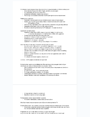 Course Notes for Ch 1-4 - Ch 1 TX Govt Overview Texas Constitution ...
