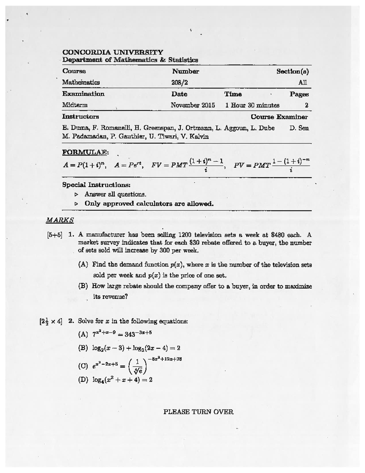Midterm November 2015 Questions And Answers Math 208 Warning Decodescan Unexpected Mcu