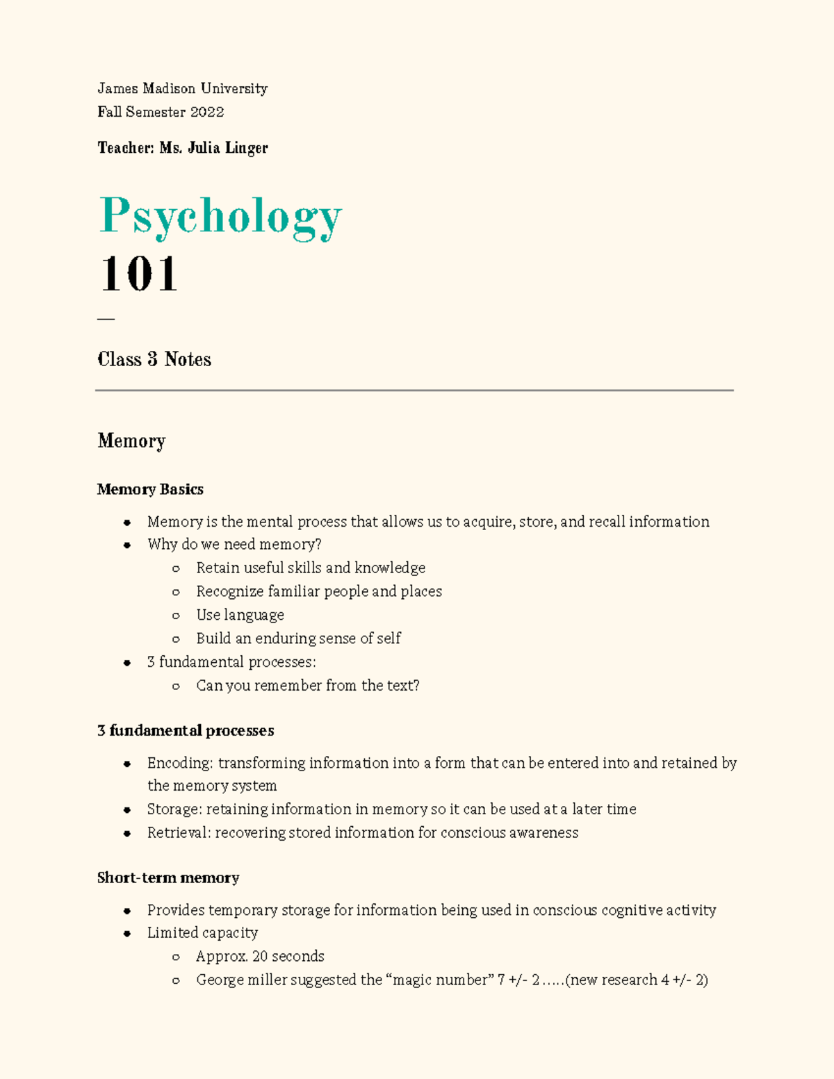 Class 3 Notes - James Madison University Fall Semester 2022 Teacher: Ms ...
