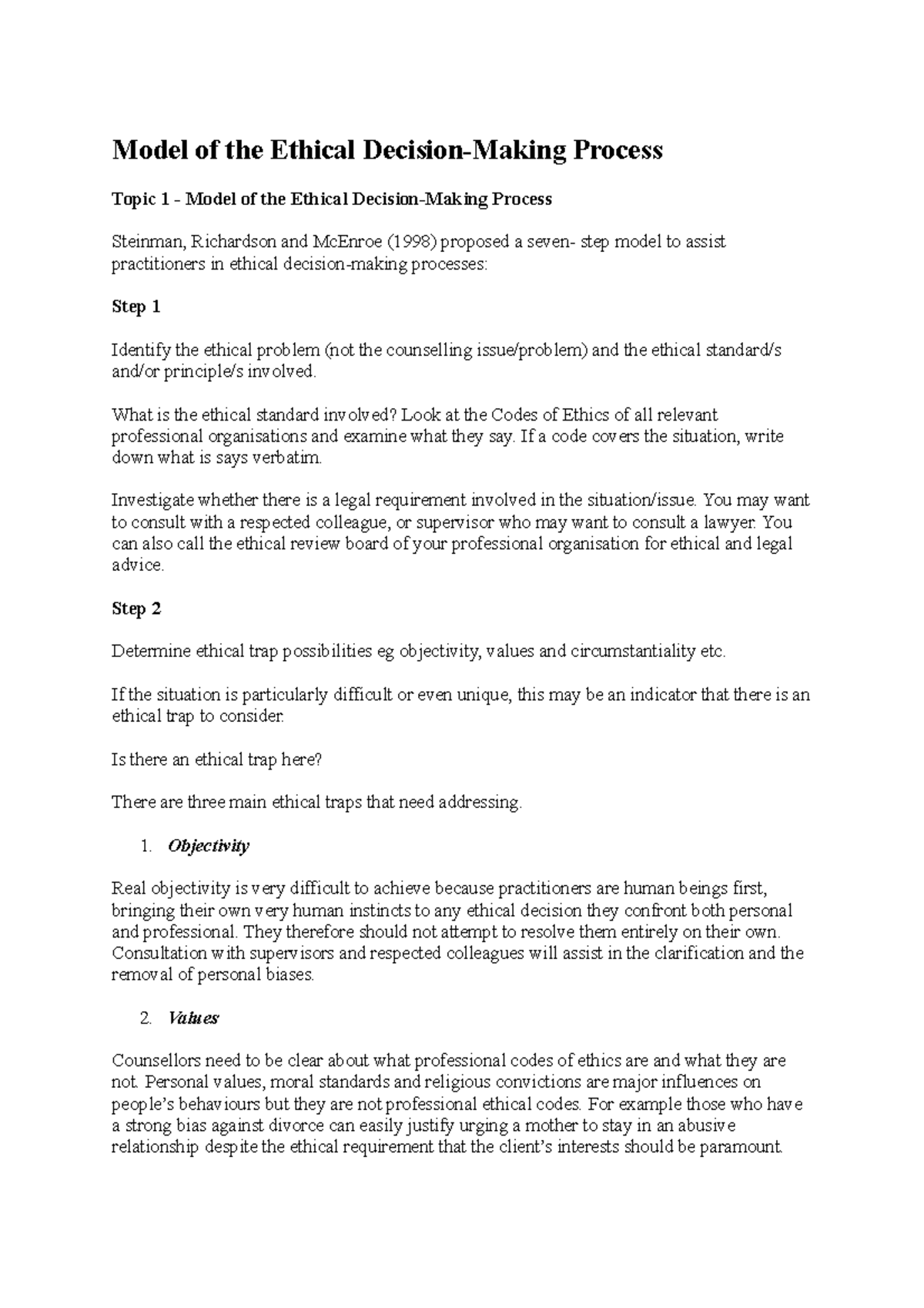 Model of the Ethical Decision - Model of the Ethical Decision-Making ...