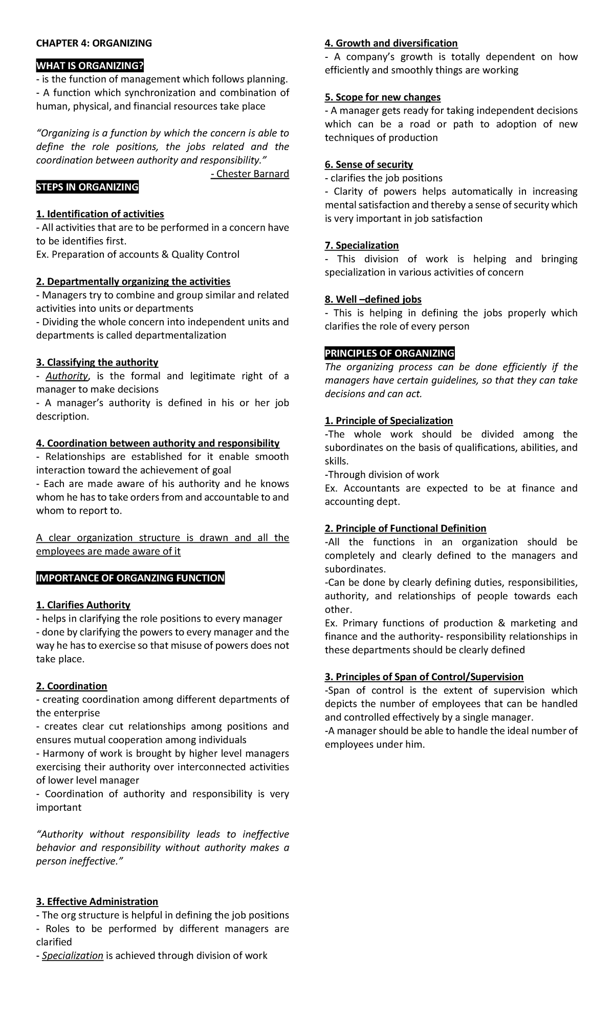 Business related lectures and activities from Universidad - CHAPTER 4 ...