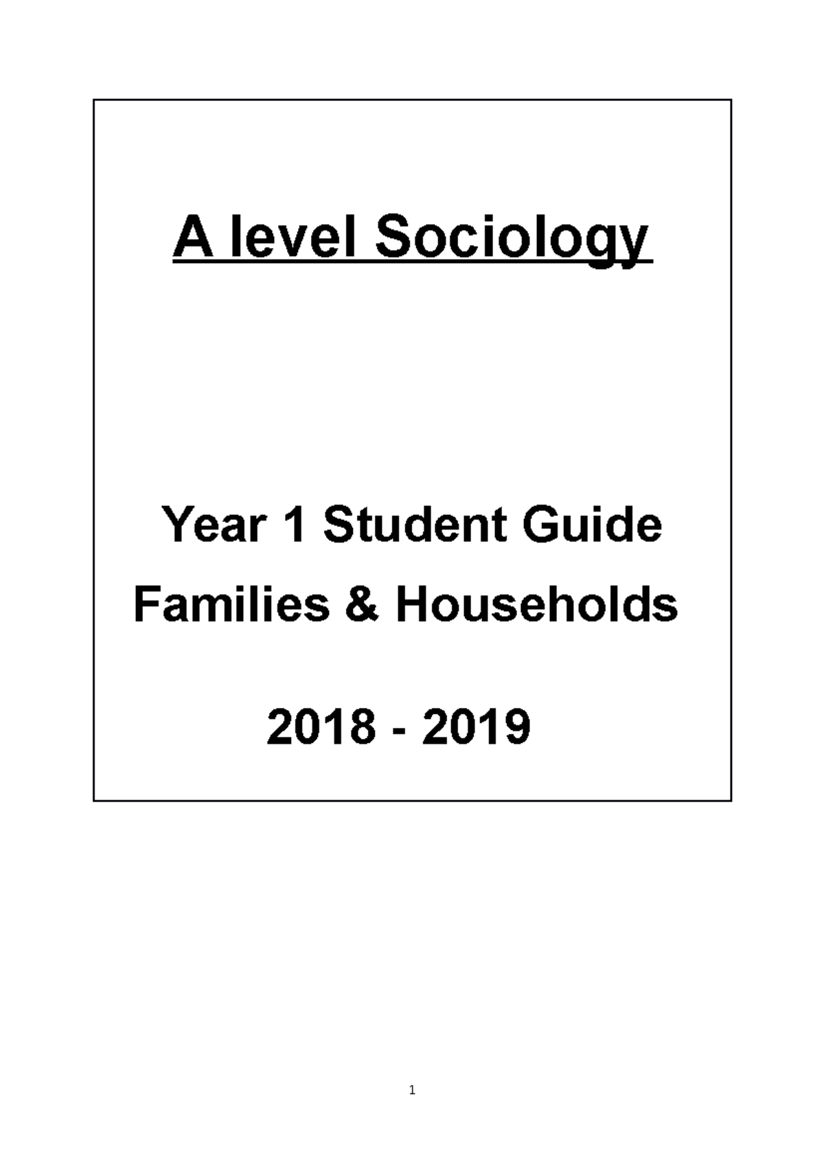 A level Sociology Families 18-19 2 - A level Sociology Year 1 Student ...