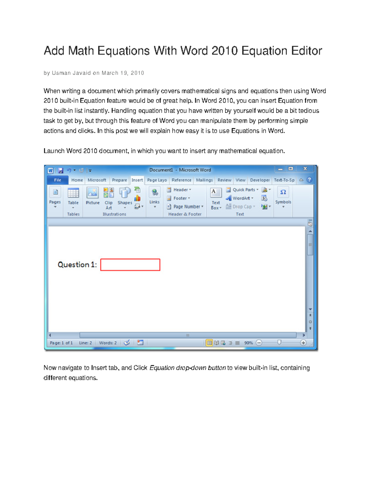 Equations Office 2010 - Lecture notes 1-5 - Add Math Equations With ...