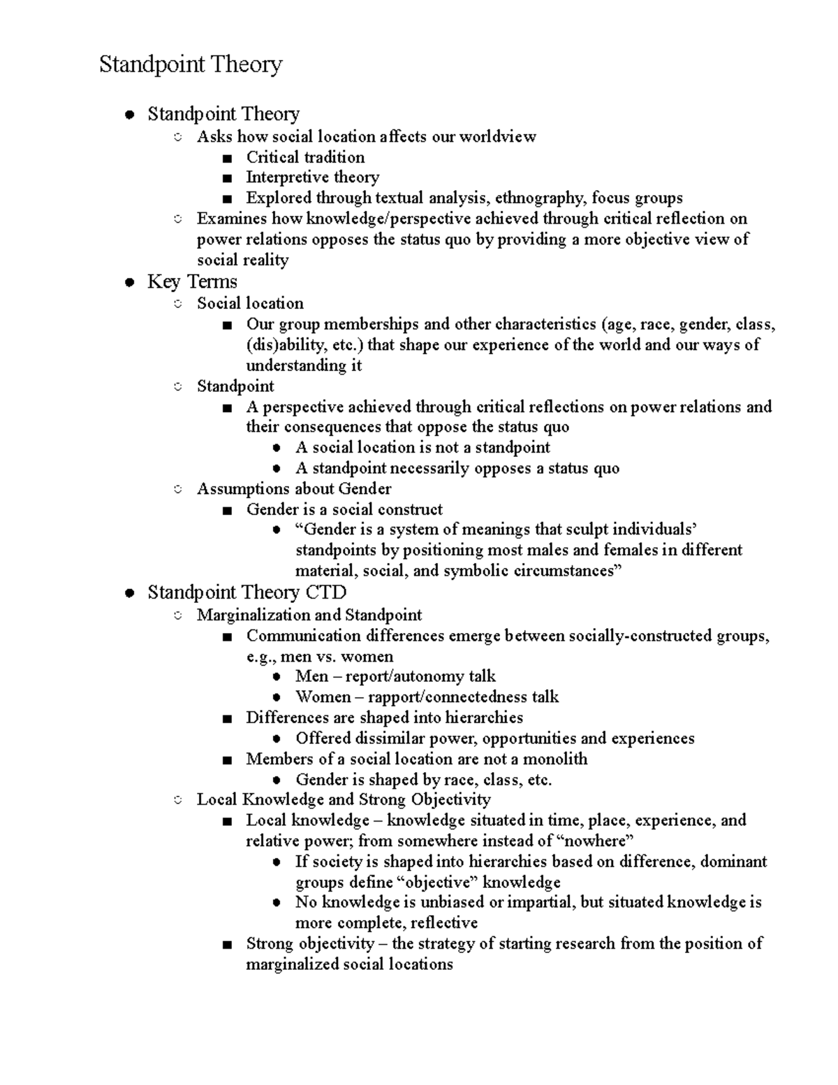 Comm 2020 Lecture Notes Chapter 32 - Standpoint Theory Standpoint ...