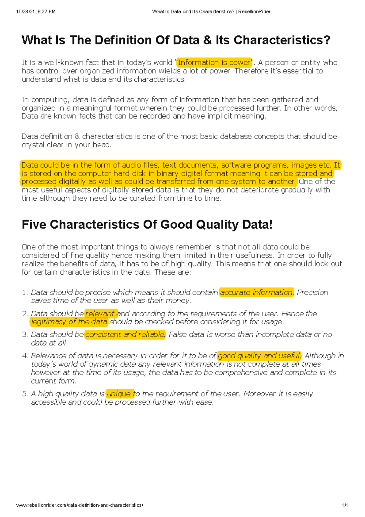 What Is Data And Its Characteristics - A person or entity who has ...