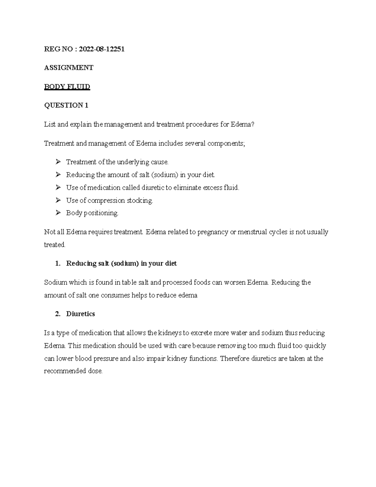 Halish - Research - REG NO : 2022-08- ASSIGNMENT BODY FLUID QUESTION 1 ...