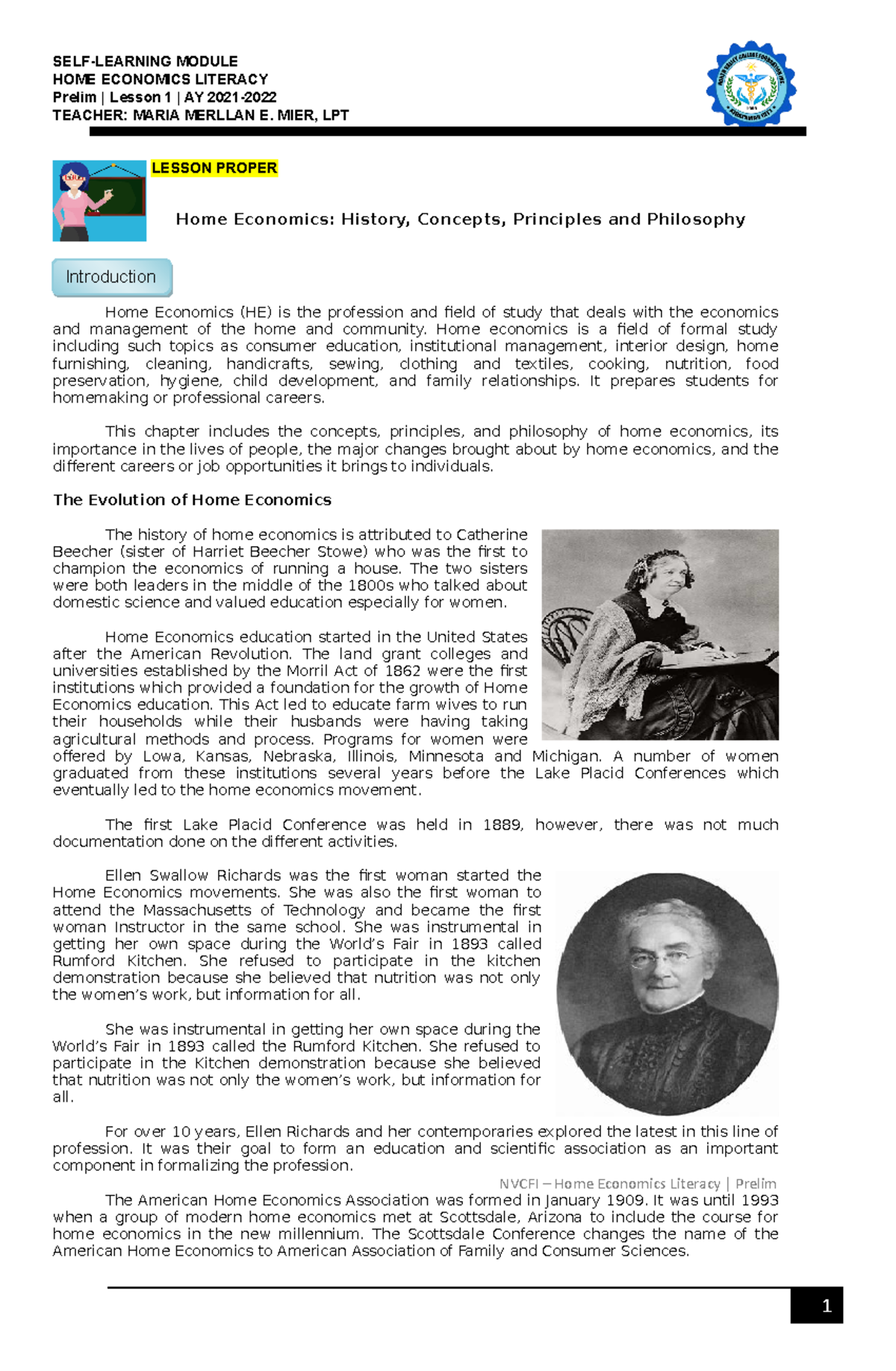 Prelim 1 - merllan - SELF-LEARNING MODULE HOME ECONOMICS LITERACY ...
