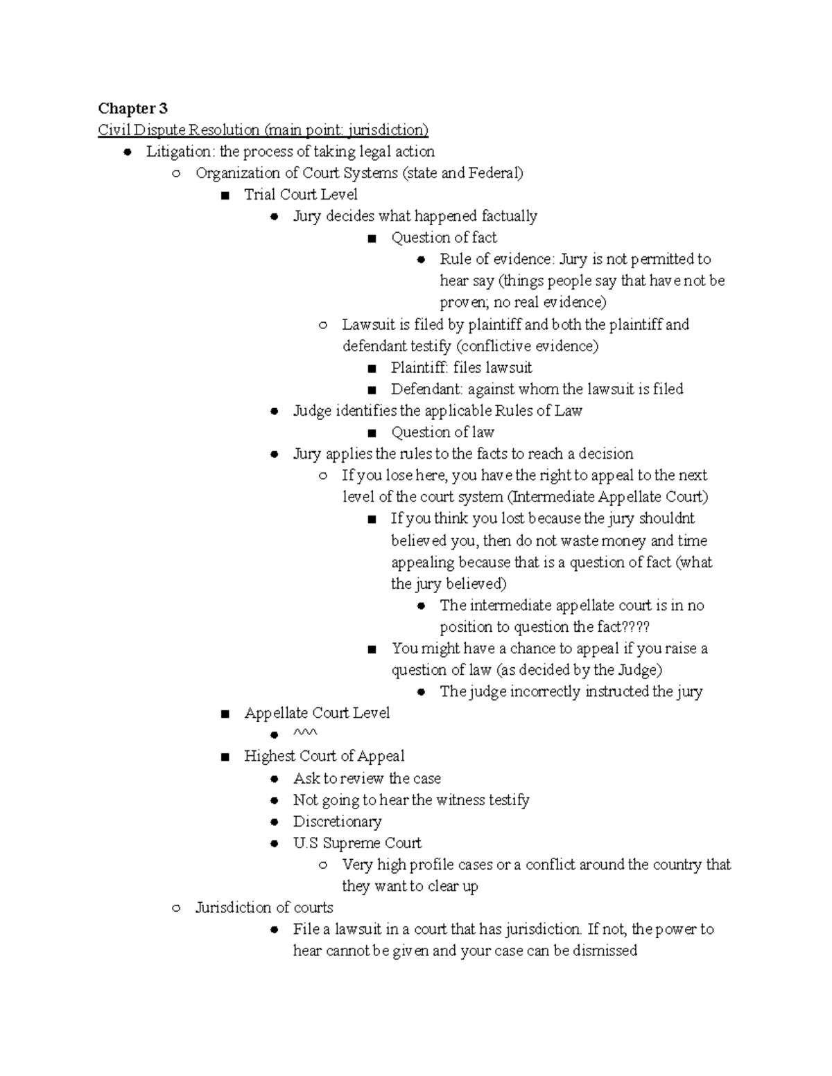 CH 3 & 9 quiz preparation for Business Law - Chapter 3 Civil Dispute ...