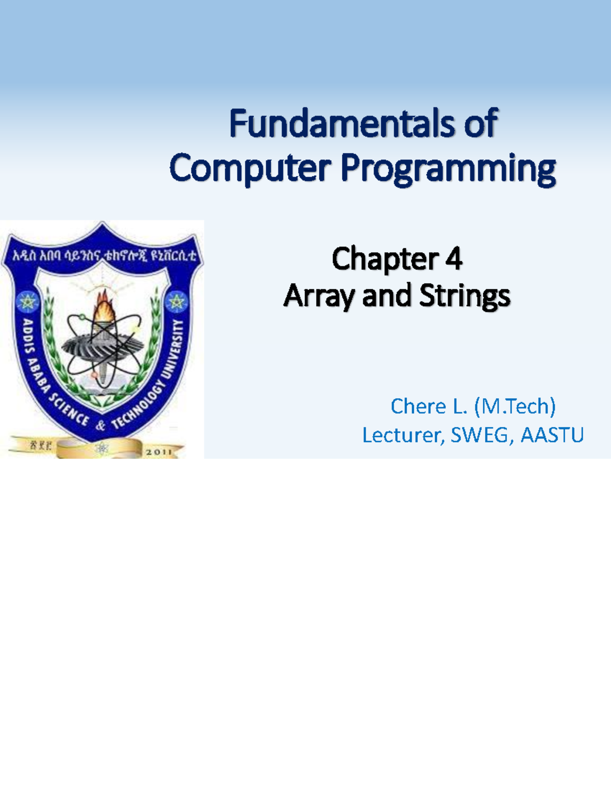 Chapter 4 Part I Array And Strings Fundamentals Of Computer 