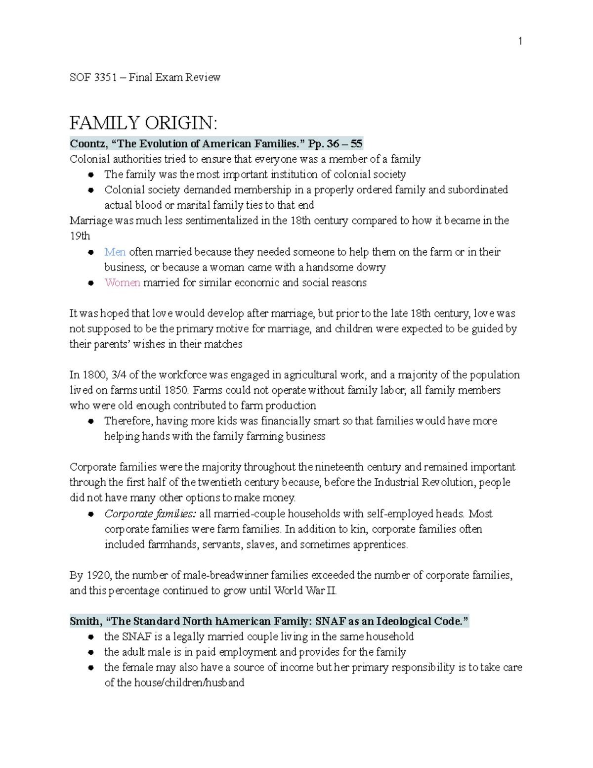 SOF Final Reading Assignment Summaries - SOF 3351 – Final Exam Review ...