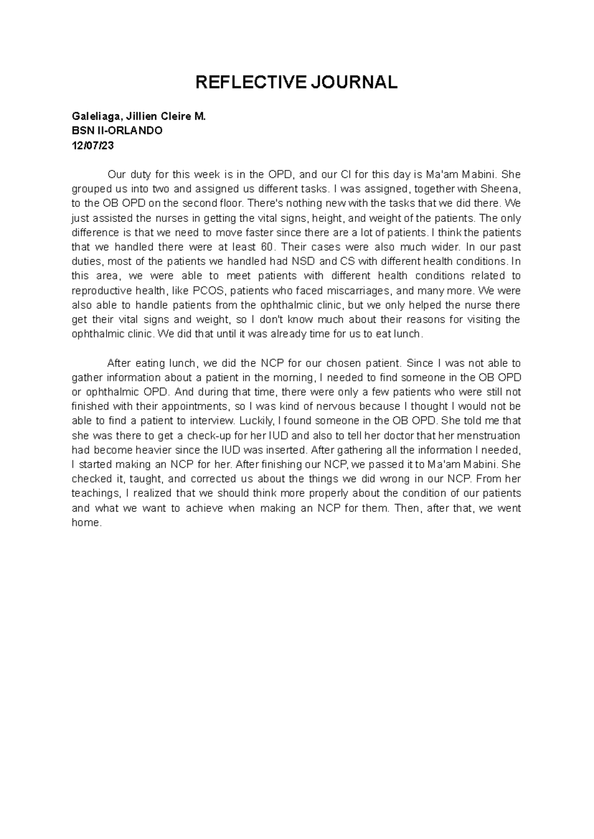 Journals (Galeliaga) 12-07 - REFLECTIVE JOURNAL Galeliaga, Jillien ...