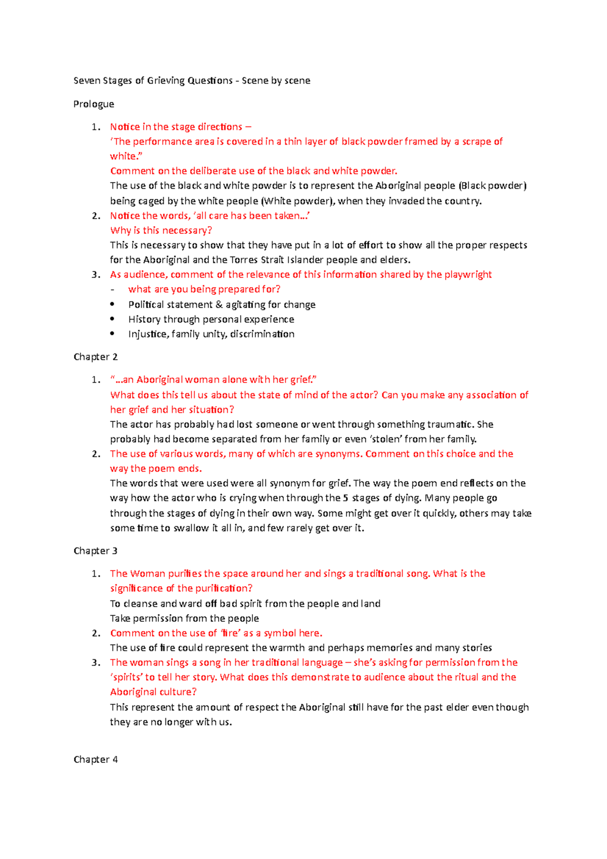 Seven Stages of Grieving Questions - ” Comment on the deliberate use of ...