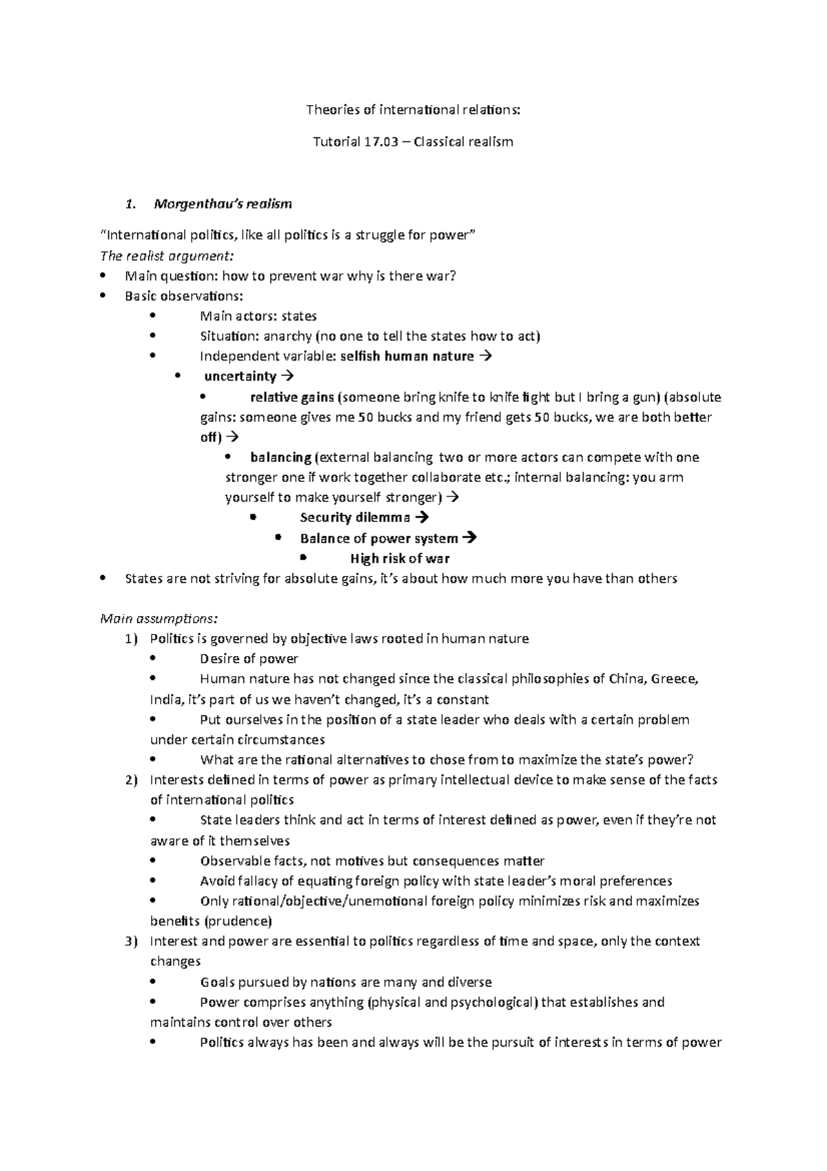 Realism Neorealism Exercise Theories Of International Relations