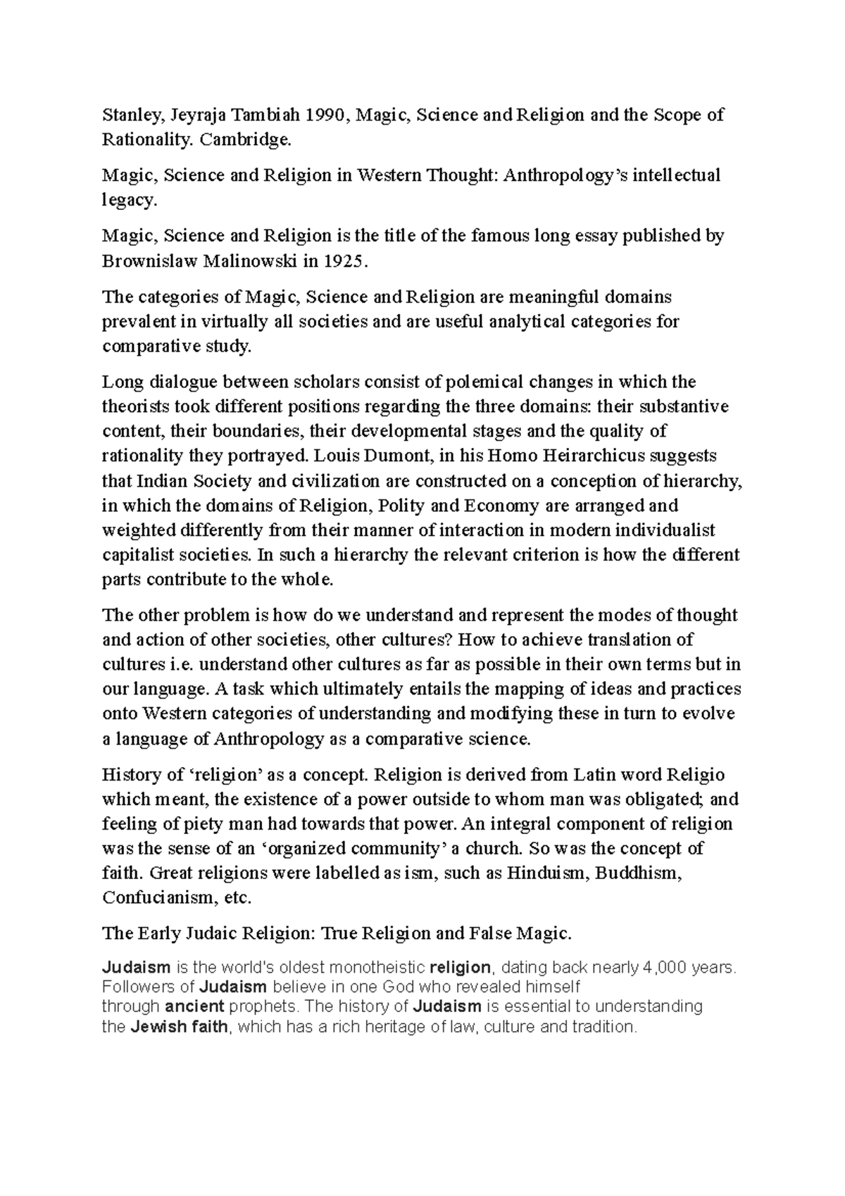 Stanlay - Religion - Stanley, Jeyraja Tambiah 1990, Magic, Science and ...