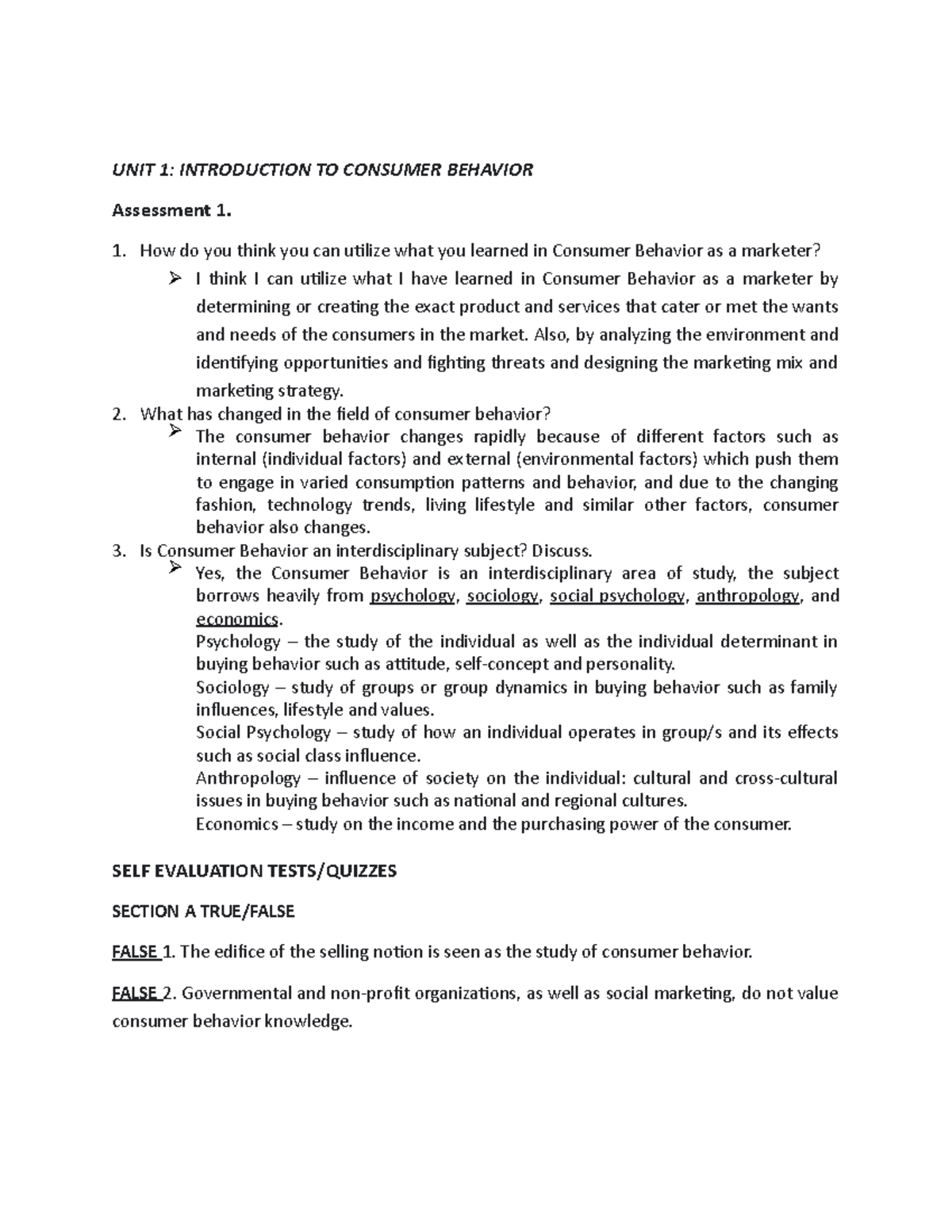 Market Research - Projects - UNIT 1: INTRODUCTION TO CONSUMER BEHAVIOR ...