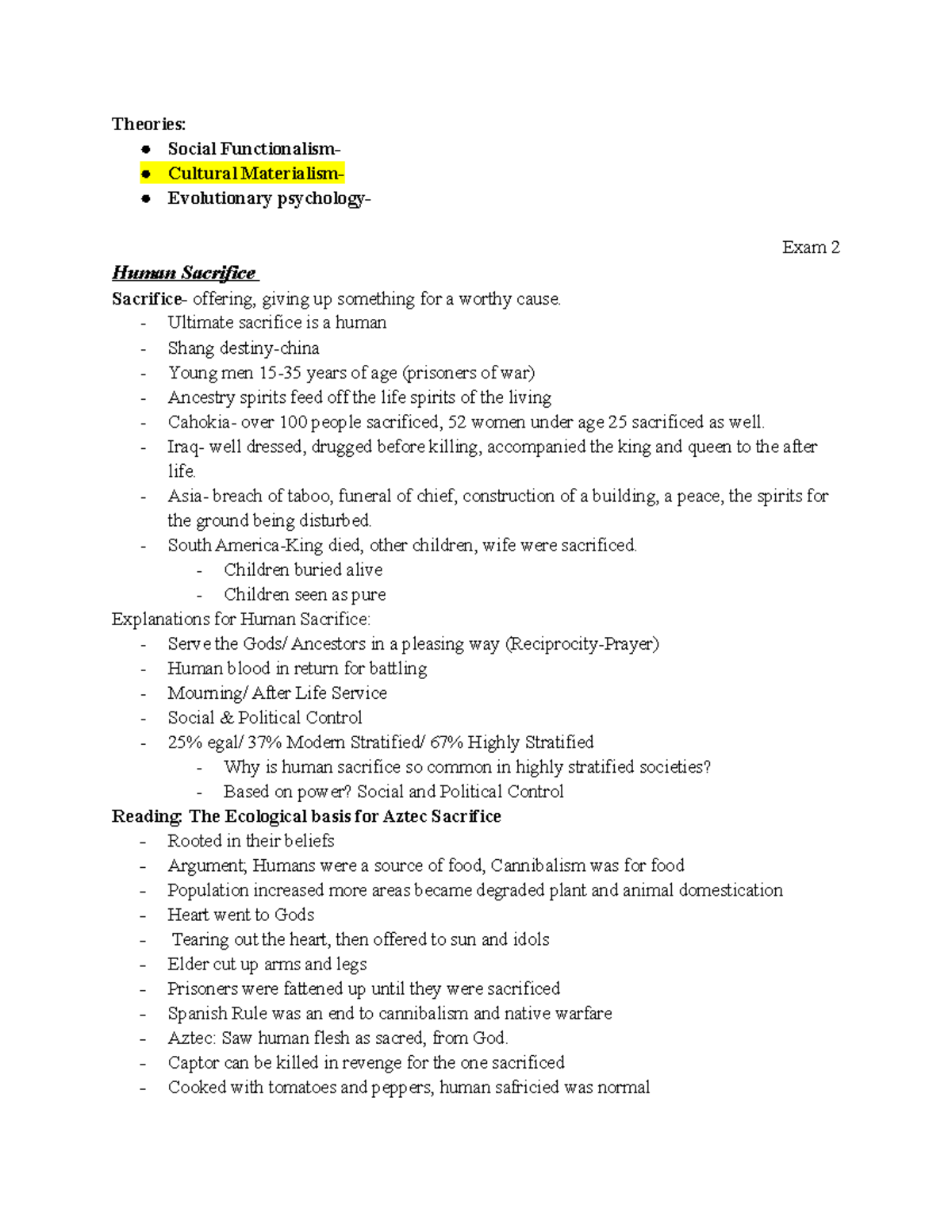 Human Sacrifice - Theories: Social Functionalism- Cultural Materialism ...