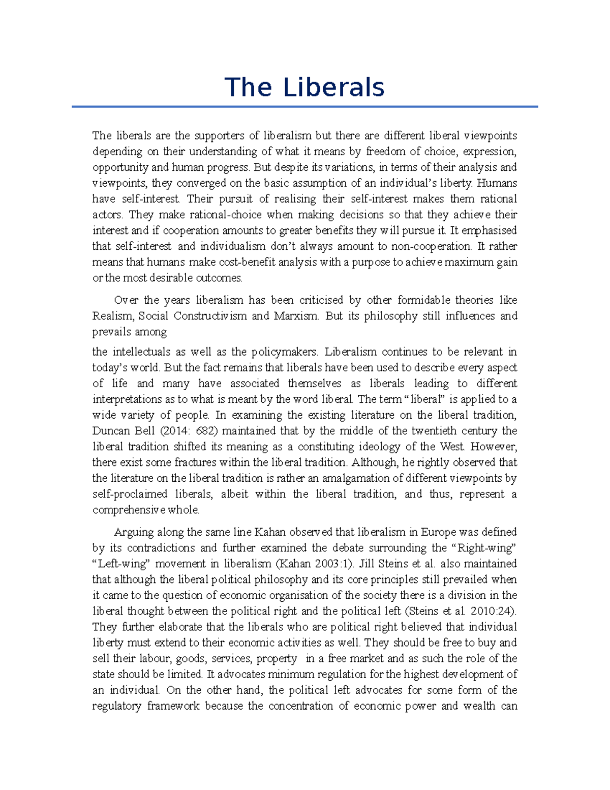 Brief Note on The Liberals - The Liberals The liberals are the ...