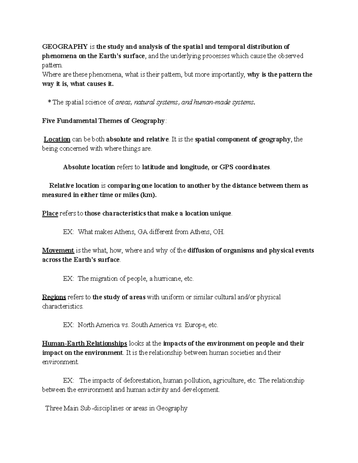GEOG 1111 - lec 1,2,3,4,5,6 - GEOGRAPHY is the study and analysis of ...
