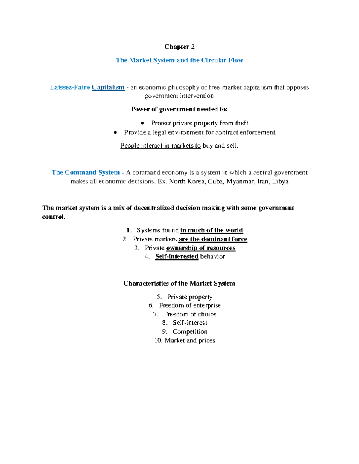 Sarah's ECO Chapter 2 - Chapter 2 The Market System and the Circular ...