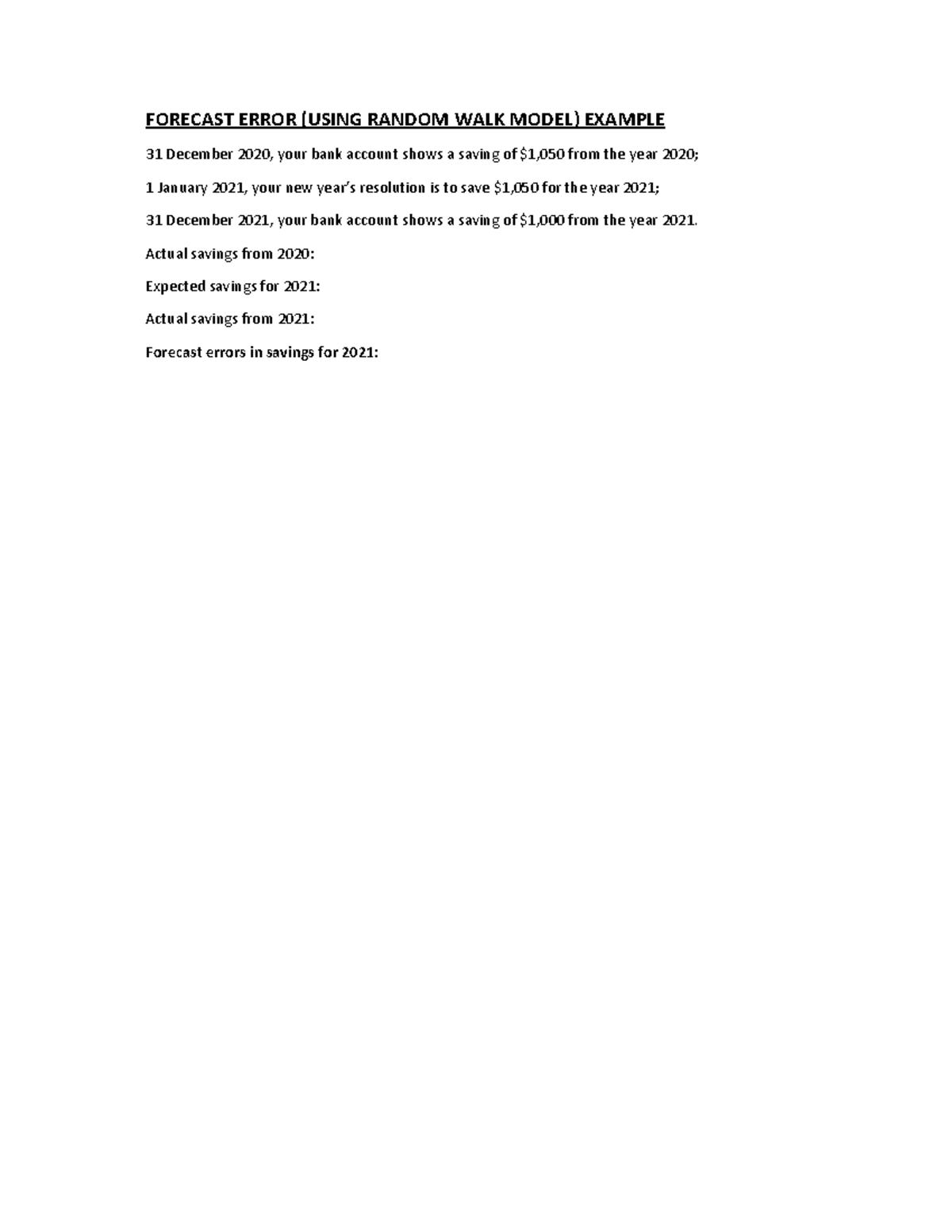 ACCTG 311 Modules 1 & 2 Class Examples - FORECAST ERROR (USING RANDOM ...